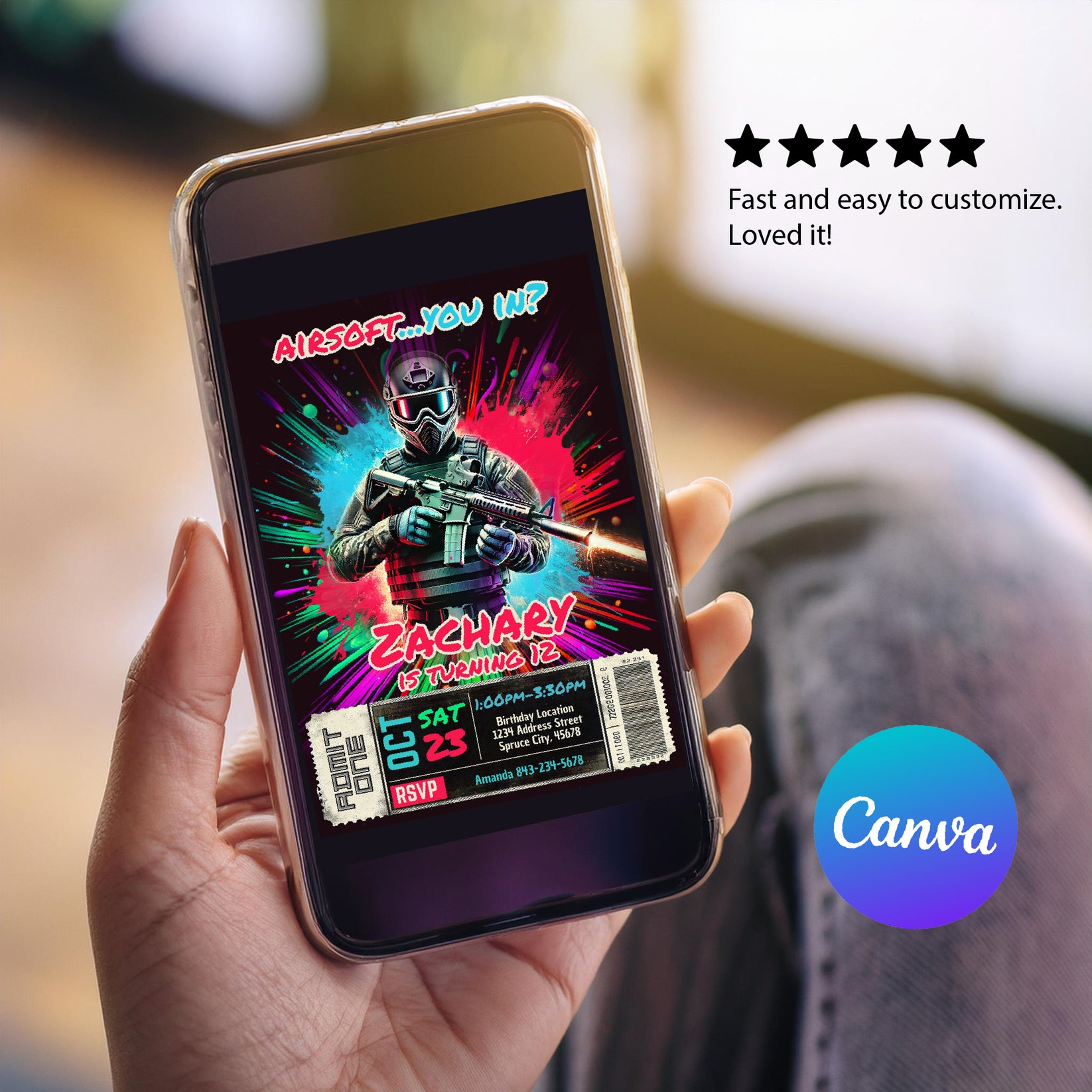 Airsoft Birthday Invitation | Paintball Party Invite for Kids & Teens ...