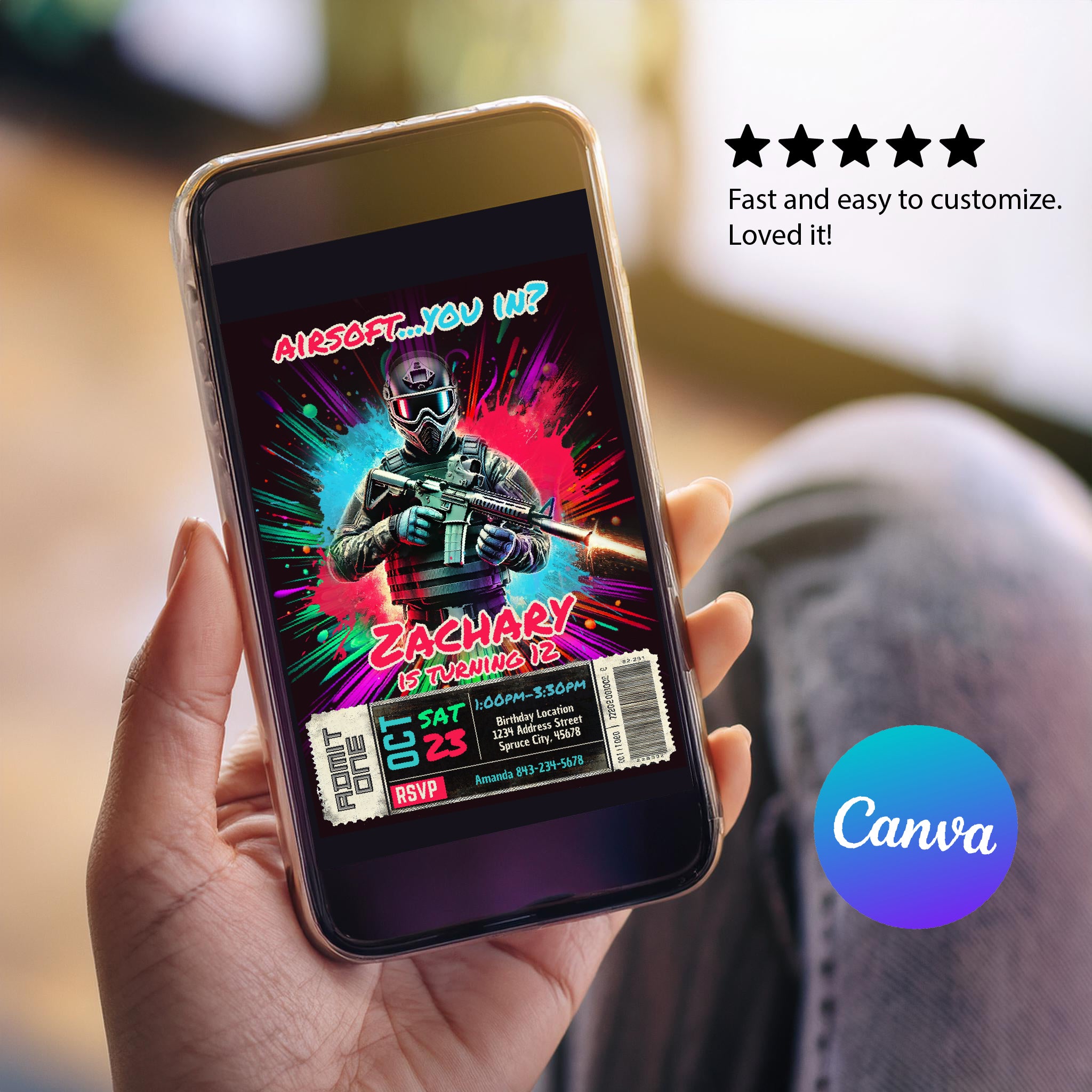 Airsoft Birthday Invitation | Paintball Party Invite for Kids & Teens ...