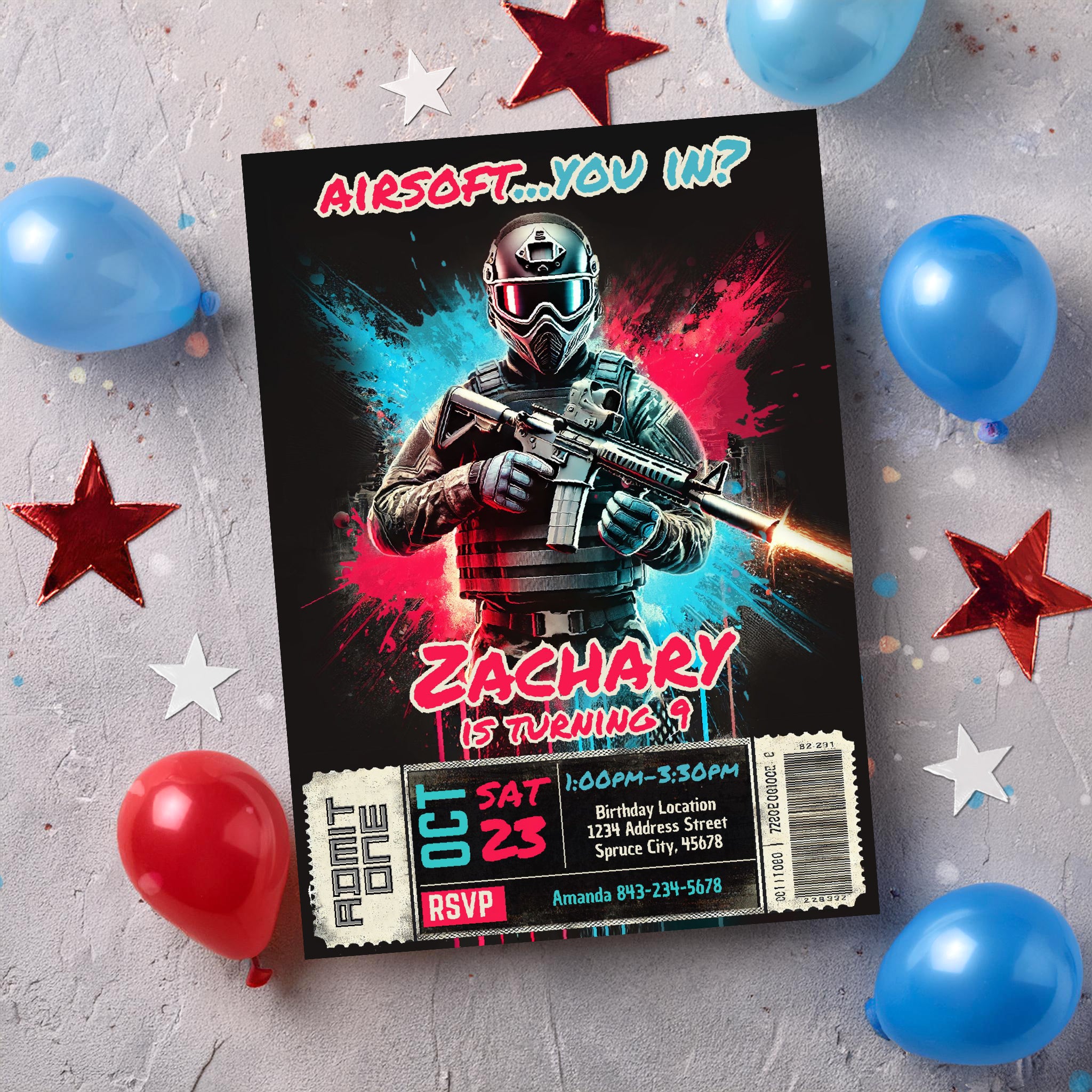 Airsoft Birthday Invitation | Paintball Party Invite for Kids & Teens ...