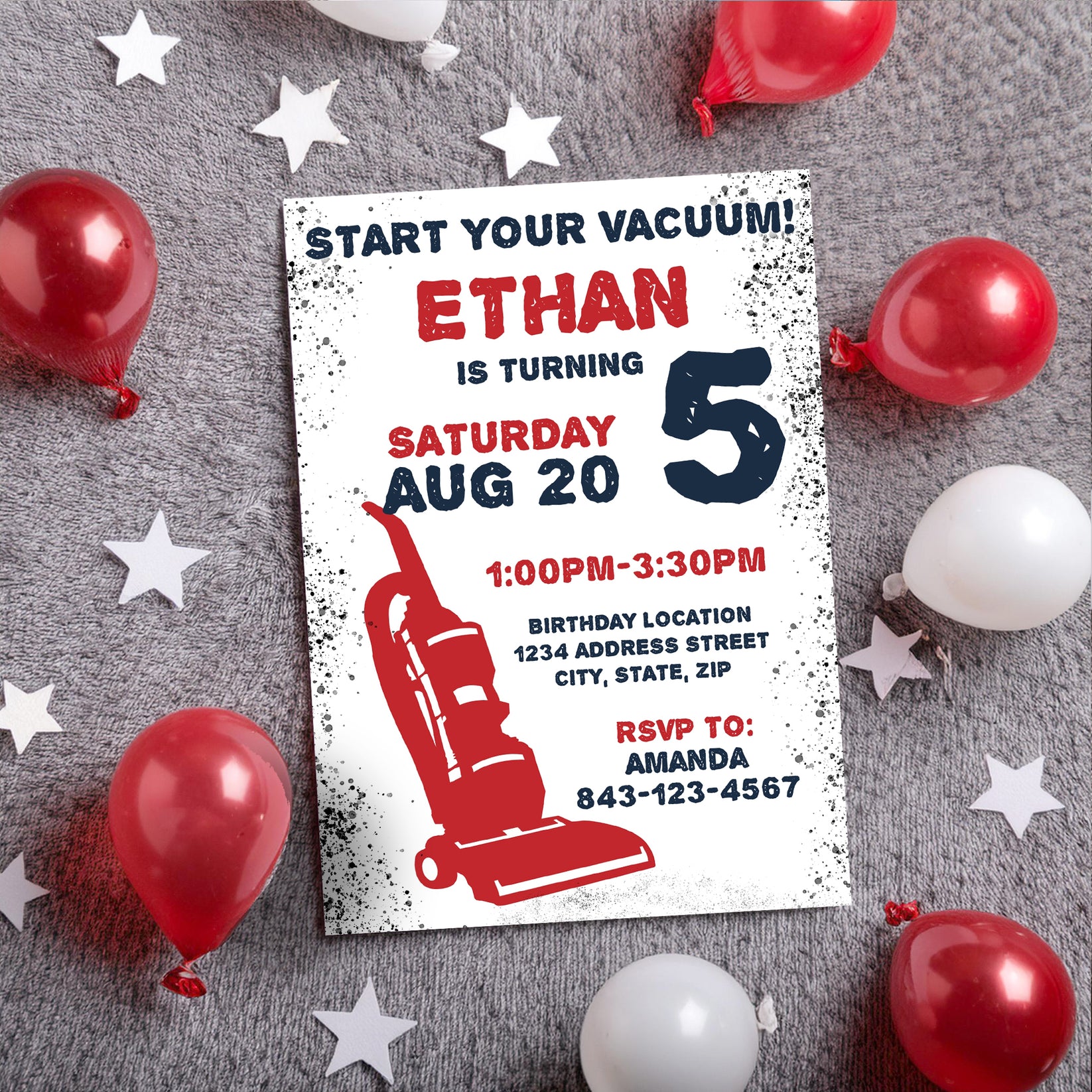 Vacuum Cleaner Birthday Invitation Party Template – Fresh Frog Tees